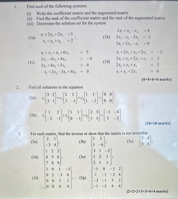 Solved 1. Find each of the following systems: (i) Write the | Chegg.com