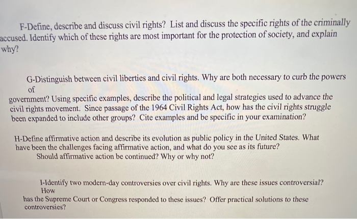 Solved F-Define, describe and discuss civil rights? List and | Chegg.com