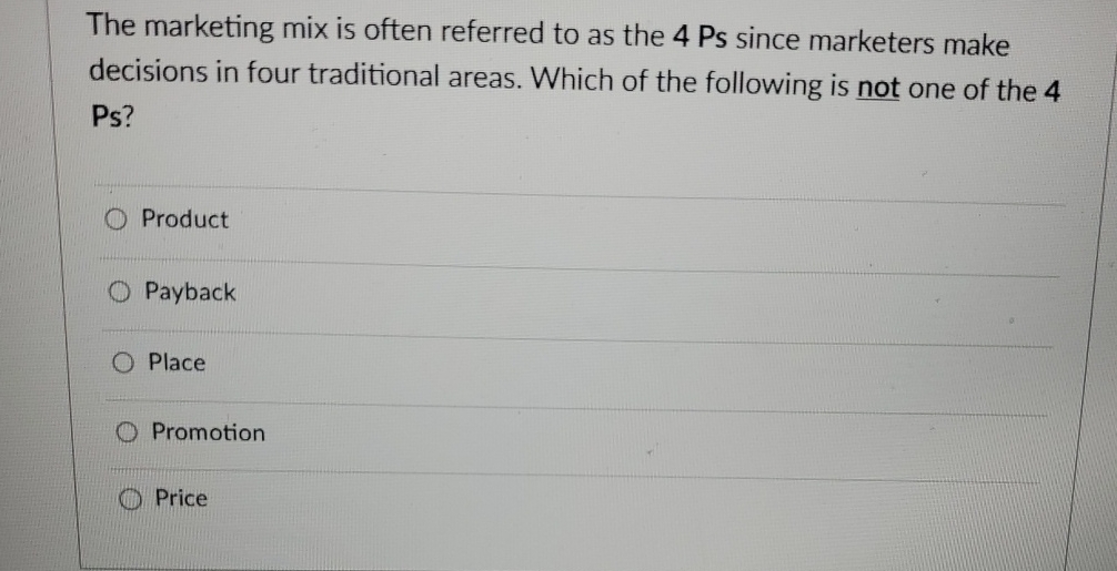 Solved The marketing mix is often referred to as the 4Ps | Chegg.com