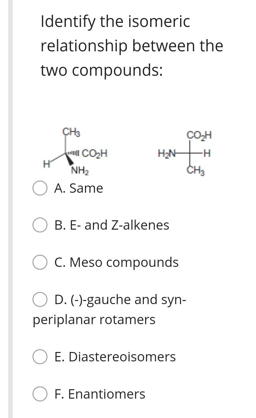 Solved Identify the isomeric relationship between the two | Chegg.com