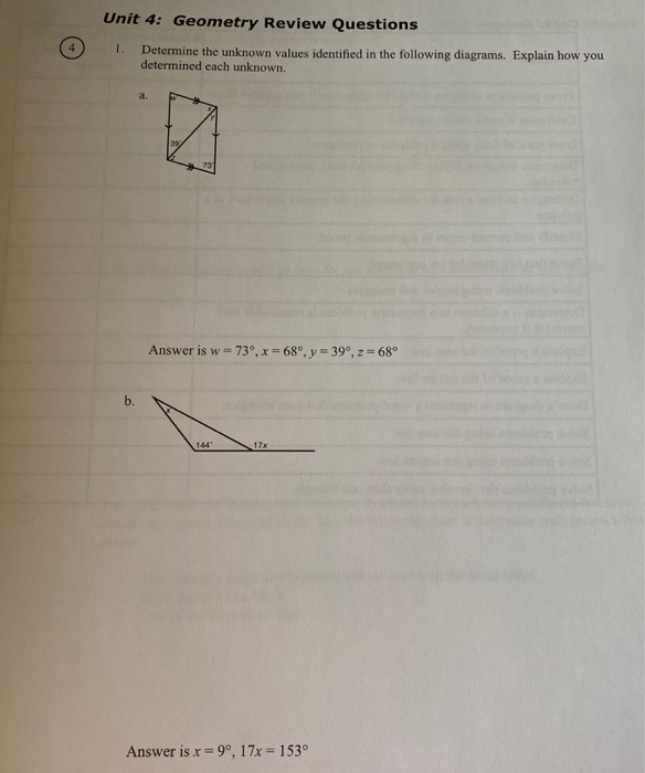 Solved Unit 4: Geometry Review Questions 1. Determine the | Chegg.com