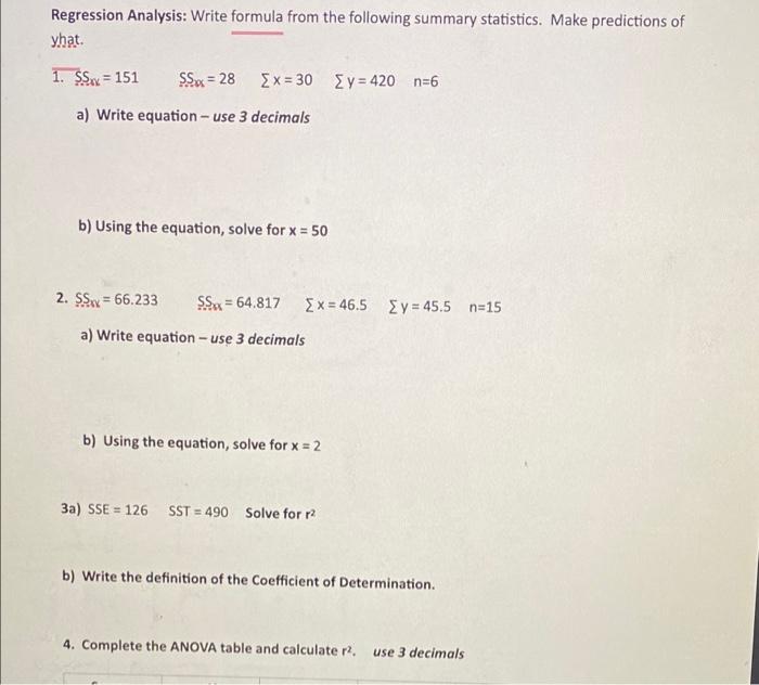 Solved Regression Analysis: Write formula from the following | Chegg.com