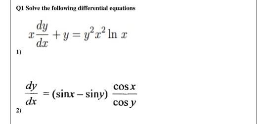 Solved Q1 Solve the following differential equations | Chegg.com