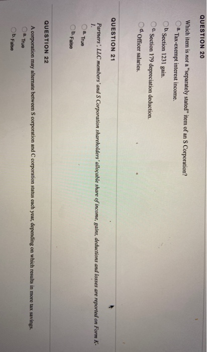 Solved ION 20 Which Item Is Not A separately Stated Chegg