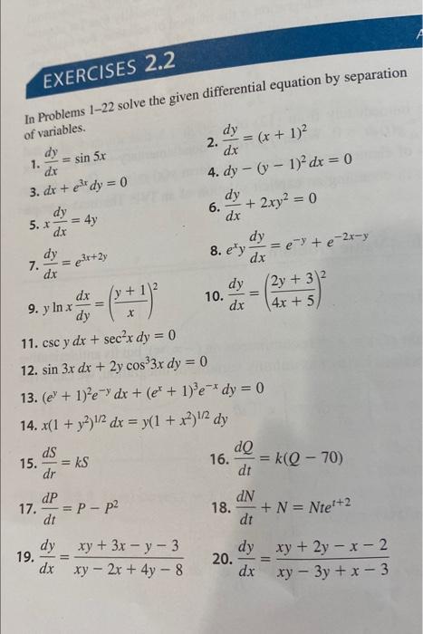 Solved EXERCISES 2.2 In Problems 1-22 solve the given | Chegg.com