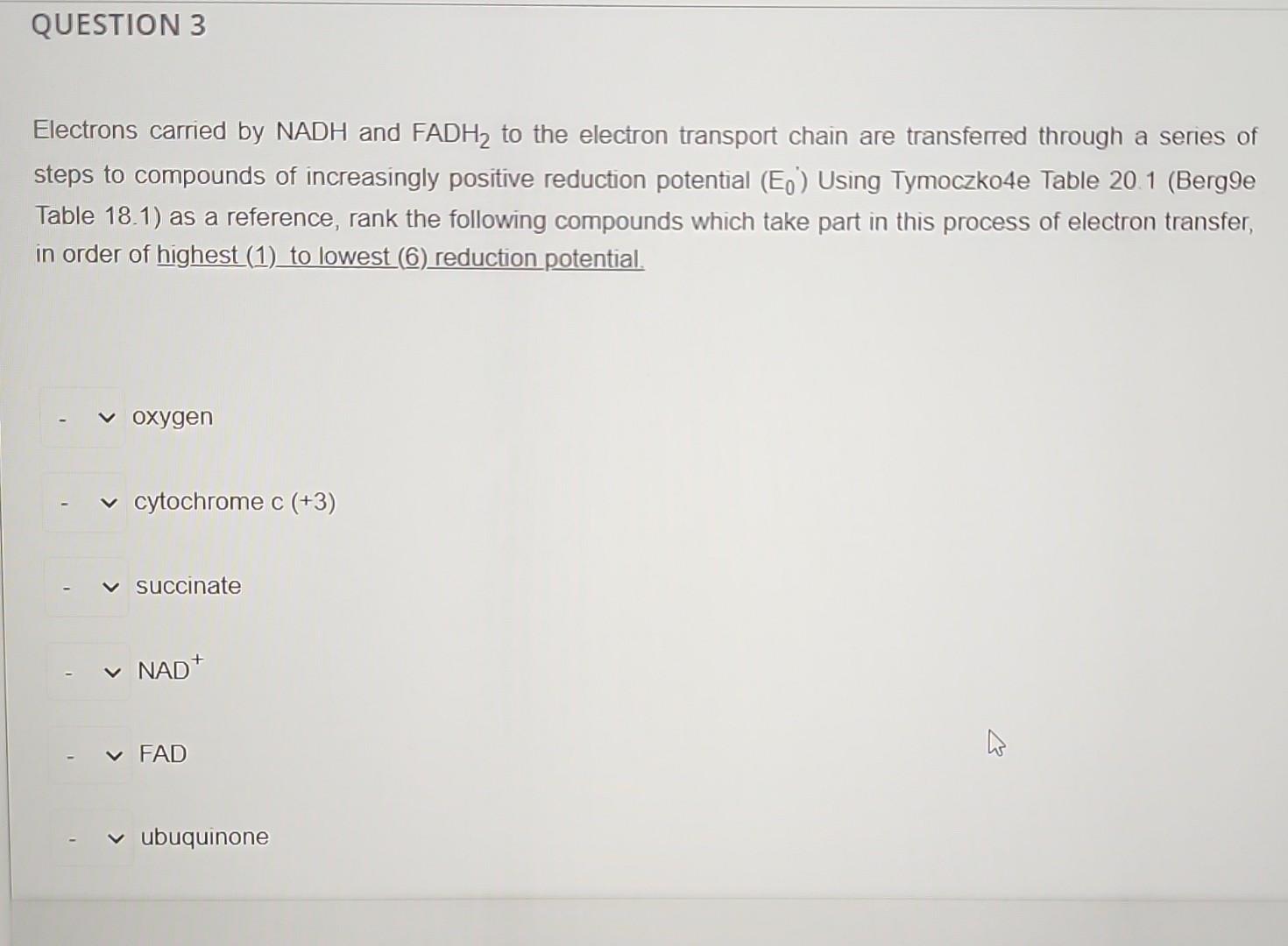 Solved Electrons carried by NADH and FADH2 to the electron | Chegg.com