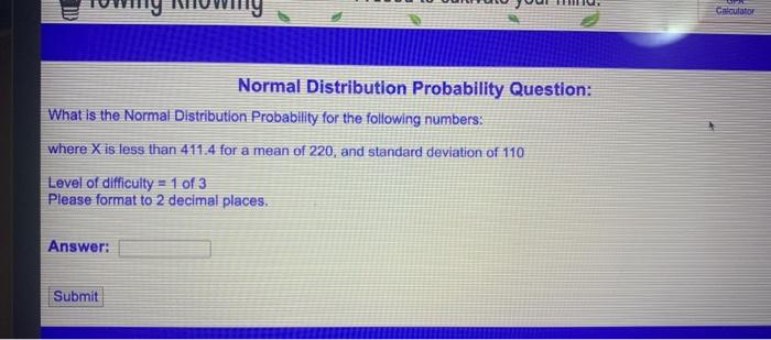 Solved Calculator Normal Distribution Probability Question: | Chegg.com