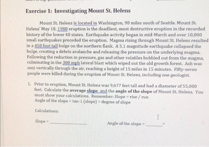 Solved Exercise 1: Investigating Mount St. Helens Mount St. | Chegg.com
