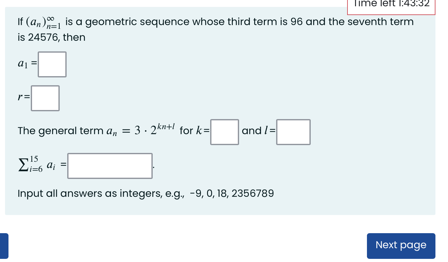Solved If (an)n=1∞ ﻿is a geometric sequence whose third term | Chegg.com