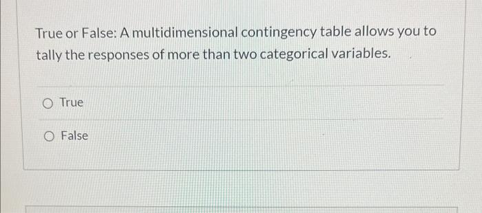 Solved True or False: A multidimensional contingency table | Chegg.com