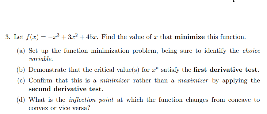 Solved Let f(x)=-x3+3x2+45x. ﻿Find the value of x ﻿that | Chegg.com