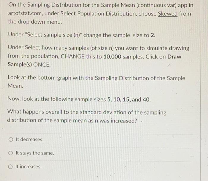 Solved On the Sampling Distribution for the Sample Mean | Chegg.com