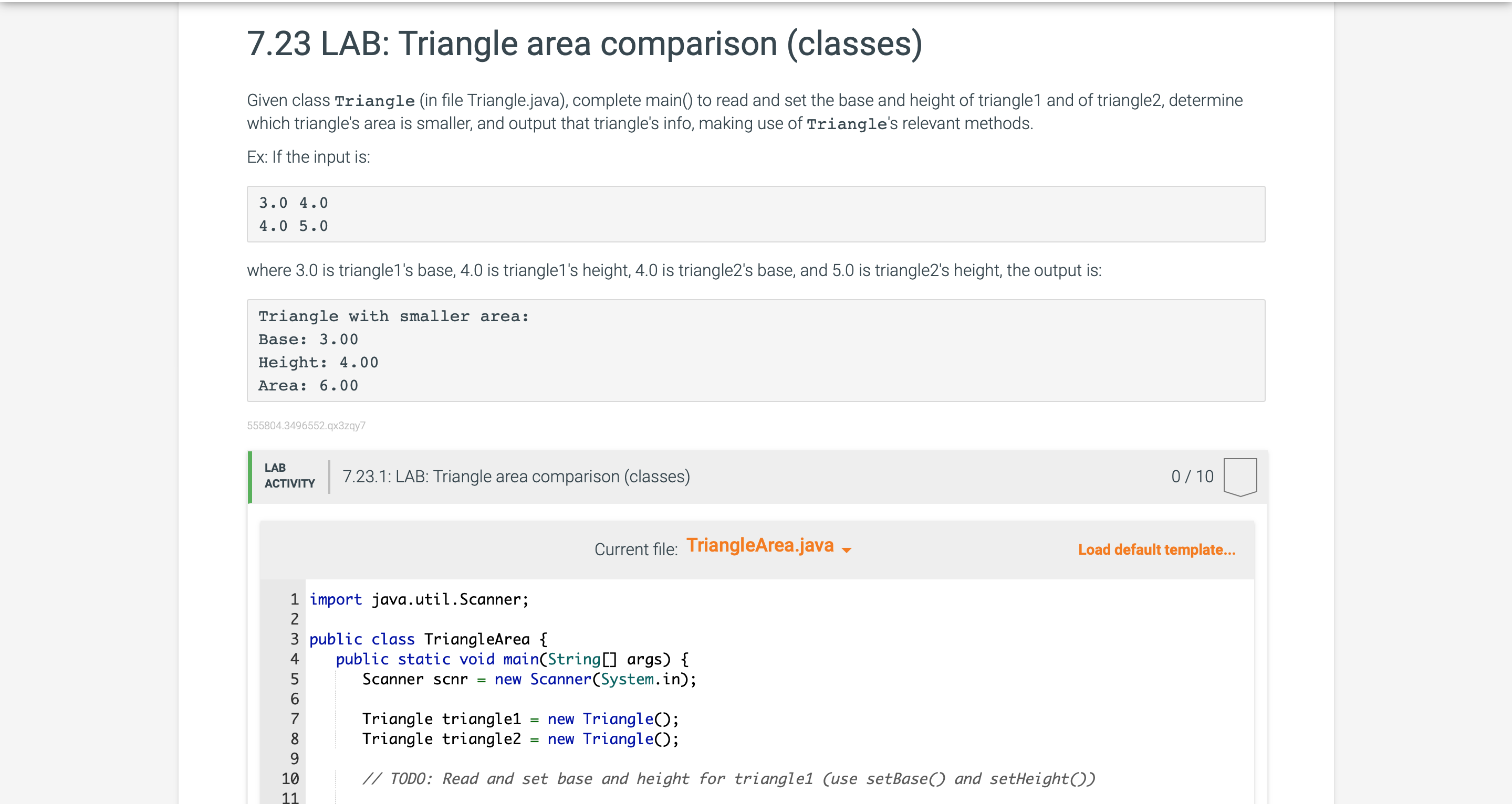 Solved 7.23 ﻿LAB: Triangle area comparison (classes)( ﻿in | Chegg.com