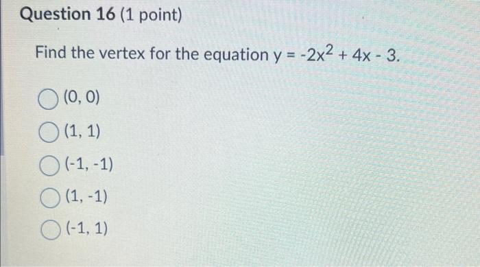Solved Find the vertex for the equation y=−2x2+4x−3 (0,0) | Chegg.com