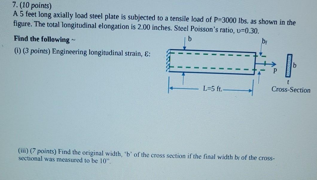 Solved 7.(10 points) A 5 feet long axially load steel plate | Chegg.com