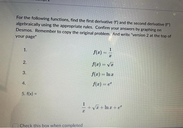 Solved For the following functions, find the first | Chegg.com