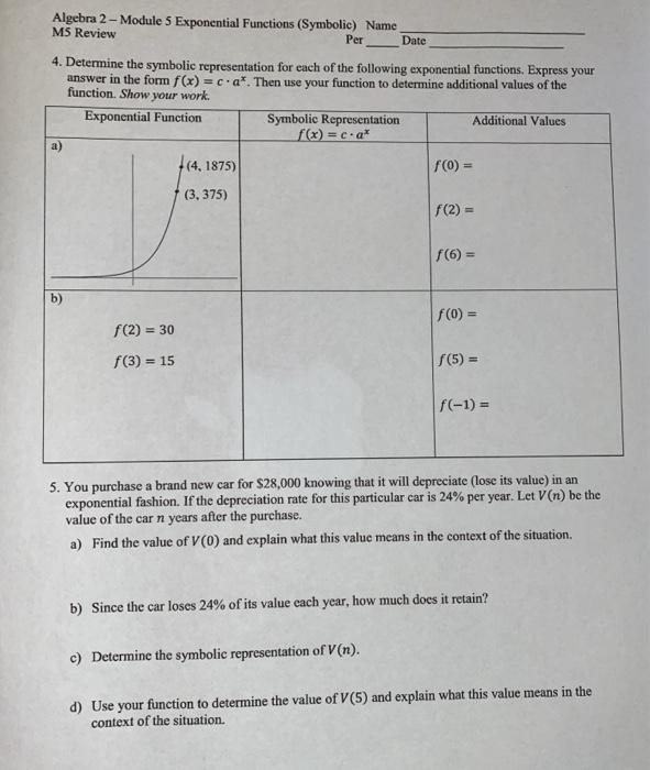 Solved Algebra 2 - Module 5 Exponential Functions (Symbolic) | Chegg.com