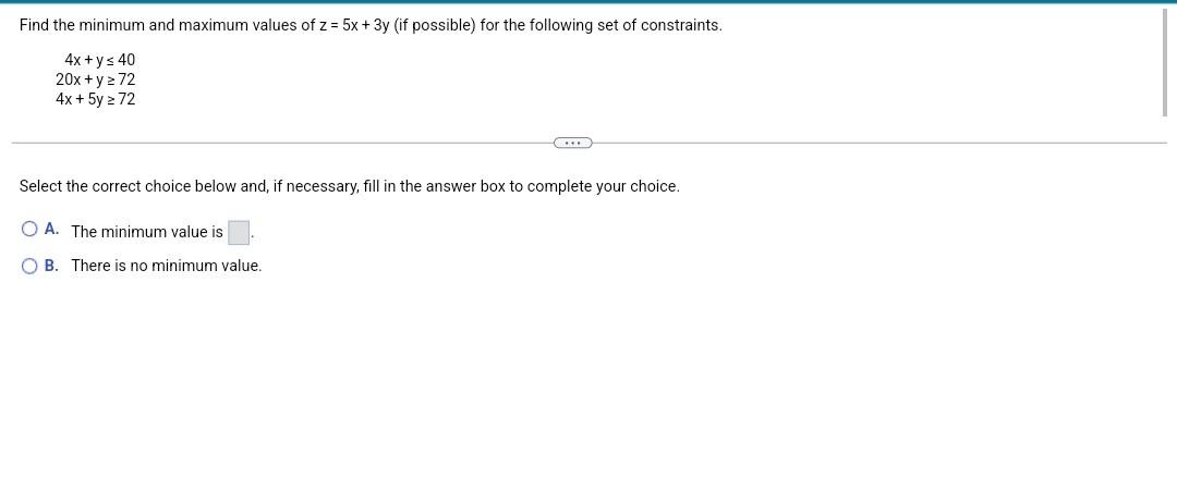 Solved Find the minimum and maximum values of z = 5x + 3y | Chegg.com
