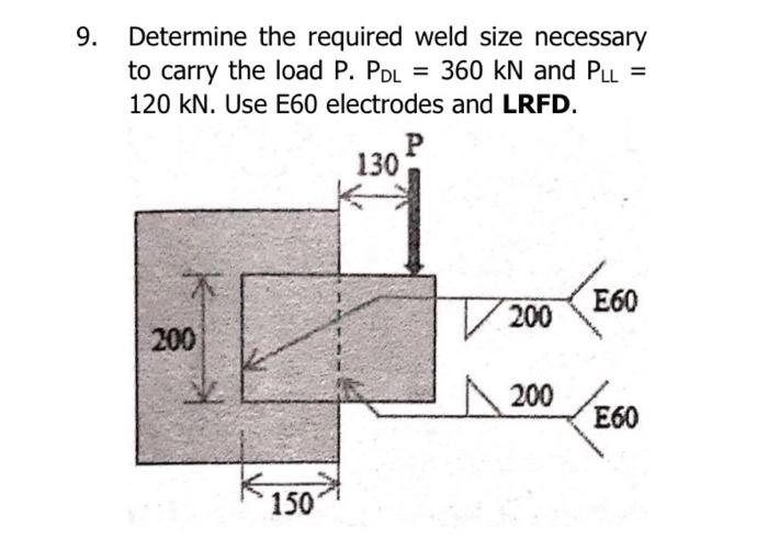 Solved 9. Determine the required weld size necessary to | Chegg.com