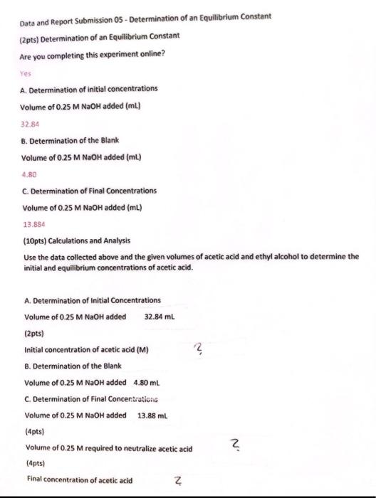 Solved pts) Determination of an Equilibrium Constant Eyou | Chegg.com