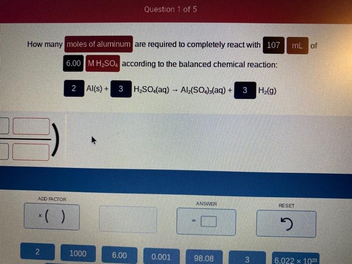 Solved Question 1 of 5 How many moles of aluminum are | Chegg.com