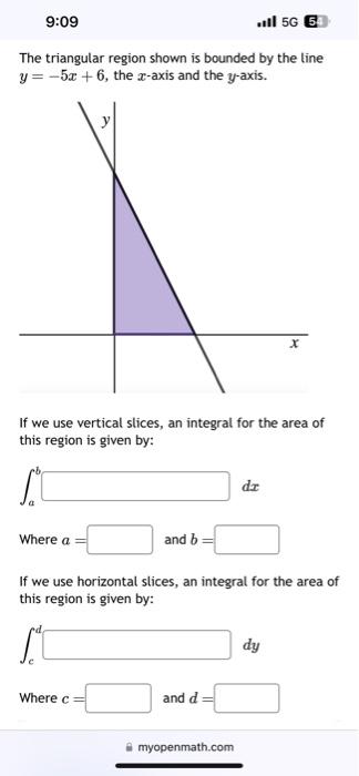 Solved The triangular region shown is bounded by the line | Chegg.com