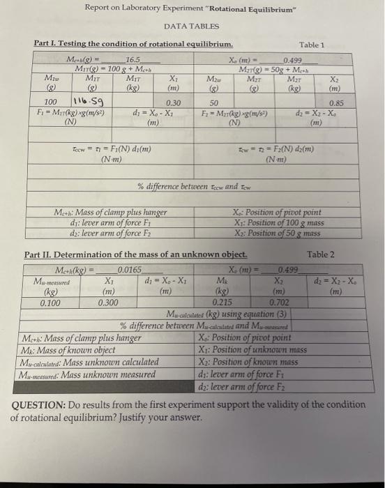 Solved Report on Laboratory Experiment "Rotational | Chegg.com