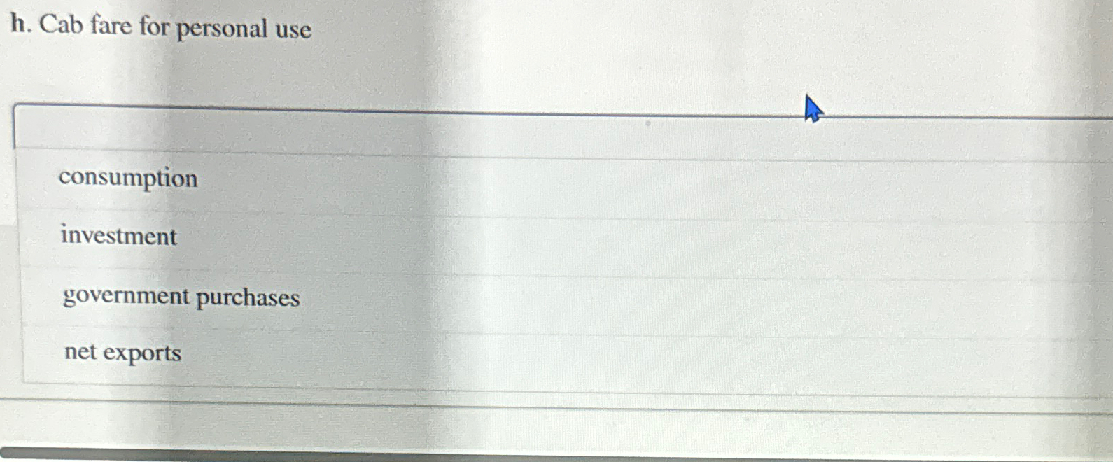 Solved h. ﻿Cab fare for personal | Chegg.com