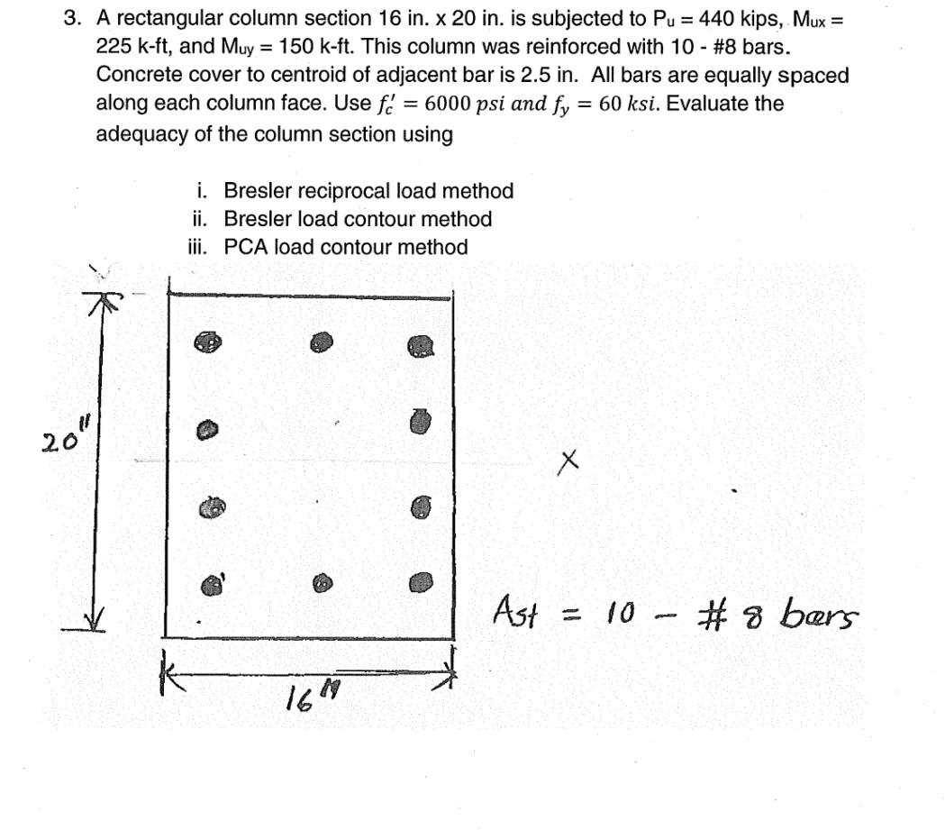 Solved 3. A rectangular column section 16 in. x 20 in. is | Chegg.com