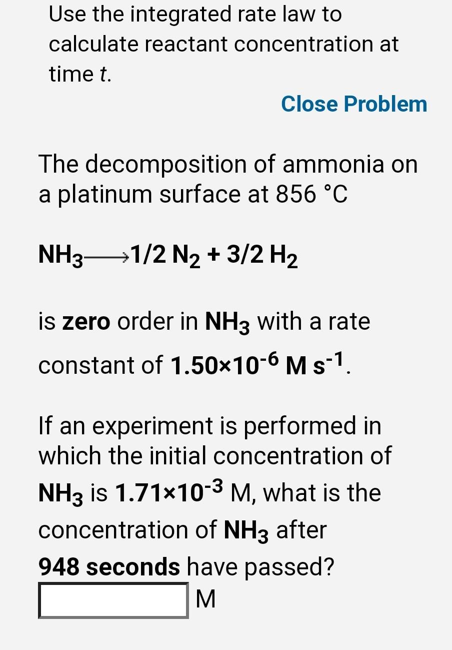 Solved Use the integrated rate law to calculate reactant | Chegg.com