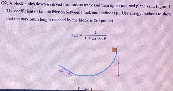 Solved Q2. A block slides down a curved frictionless track | Chegg.com