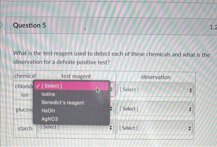Solved What is the test reagent used to detect each of these | Chegg.com