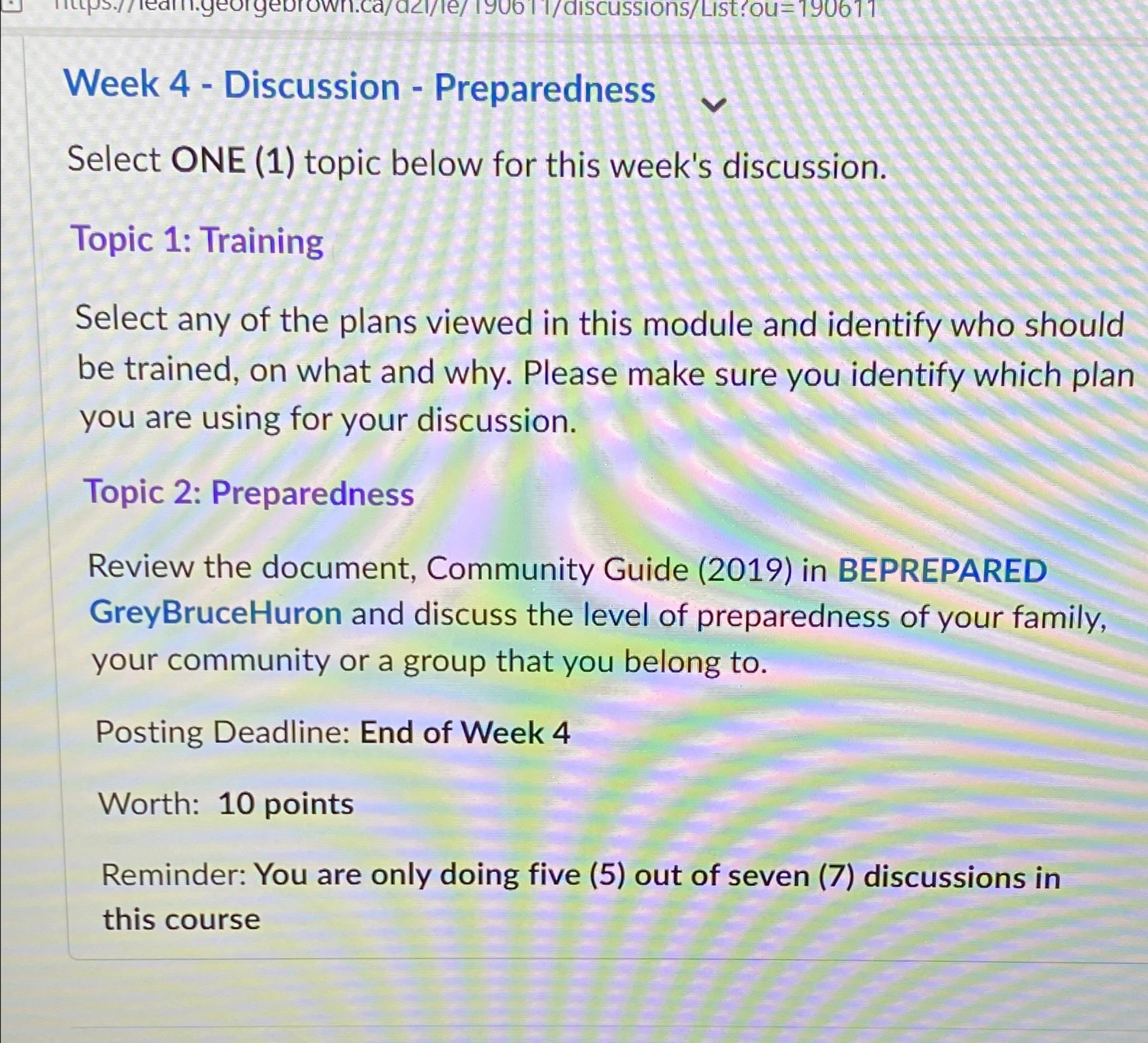 Solved Week 4 - ﻿Discussion - ﻿PreparednessSelect ONE (1) | Chegg.com