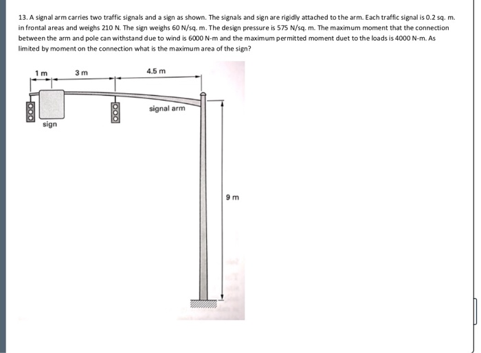 Solved 13. A signal arm carries two traffic signals and a | Chegg.com