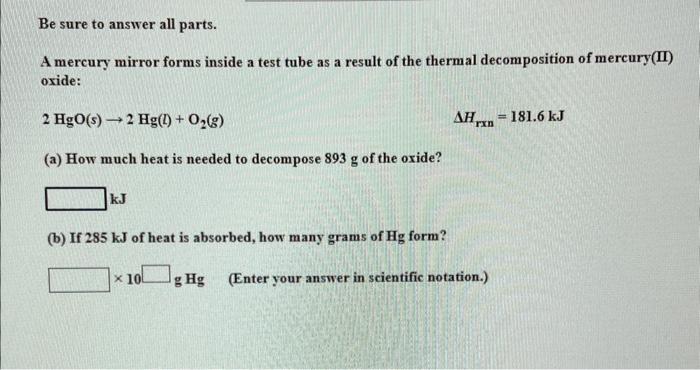 Solved Be sure to answer all parts. A mercury mirror forms | Chegg.com