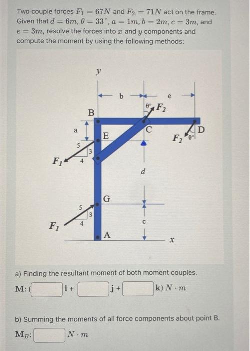 Solved - Two couple forces F₁ = 67N and F2 71N act on the | Chegg.com