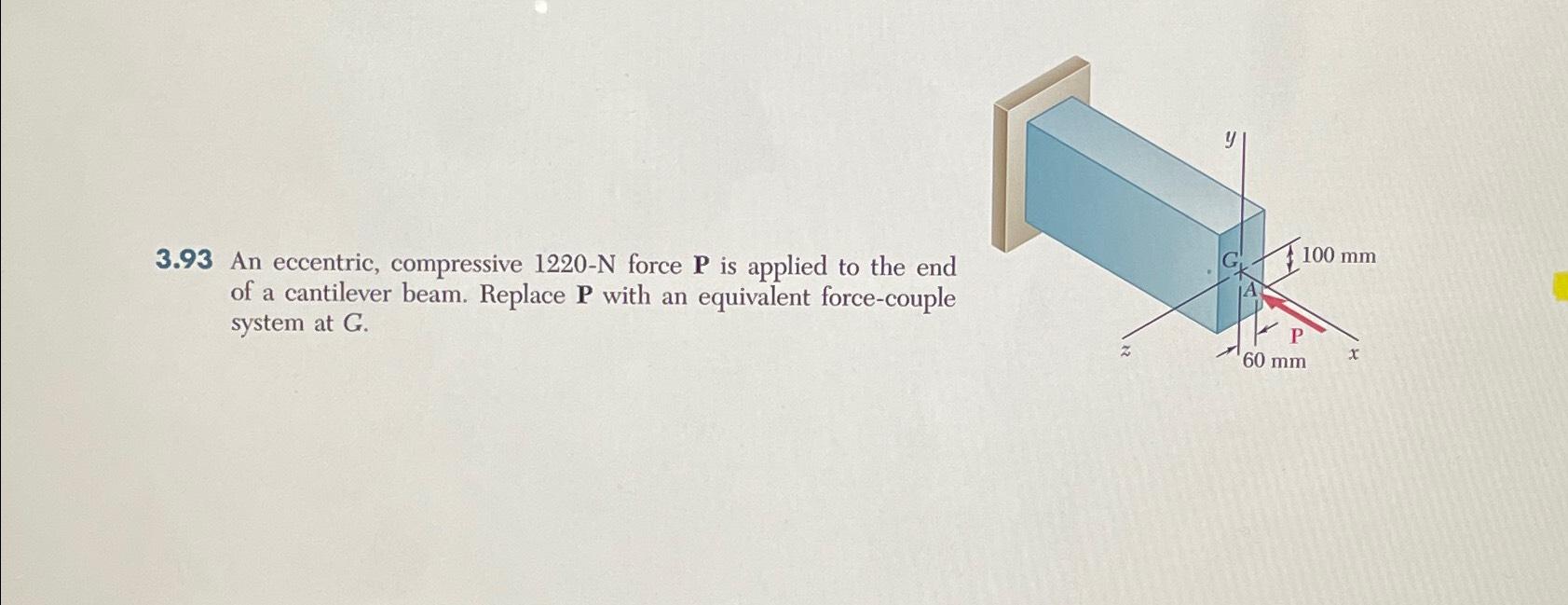 Solved 3 93 ﻿an Eccentric Compressive 1220 N ﻿force P ﻿is