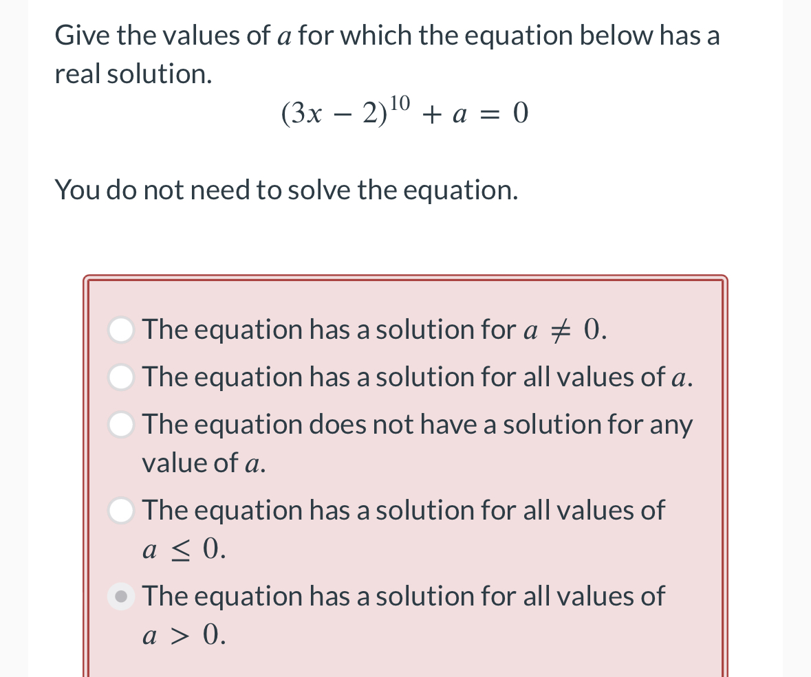 Give the values of a for which the equation below has | Chegg.com