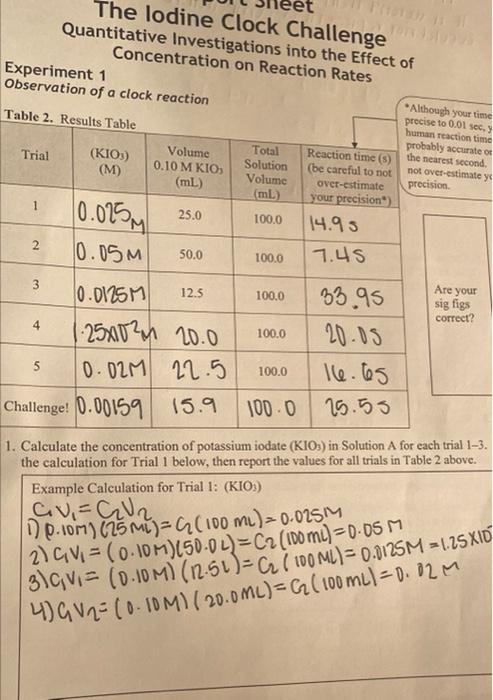 Solved The lodine Clock Challenge Quantitative | Chegg.com
