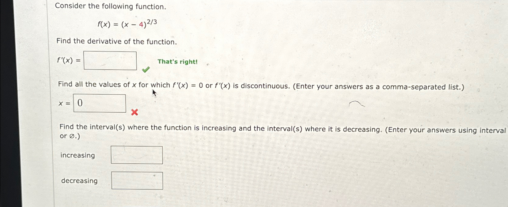 Solved Consider the following function.f(x)=(x-4)23Find the | Chegg.com
