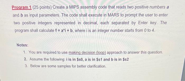 Solved Program 1 (25 points) Create a MIPS assembly code | Chegg.com