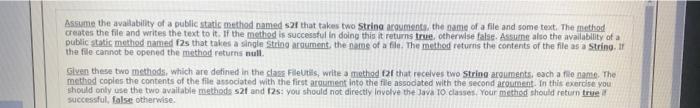 Solved Assume the availability of a public static method | Chegg.com