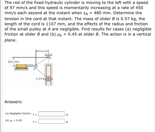 Solved The rod of the fixed hydraulic cylinder is moving to | Chegg.com