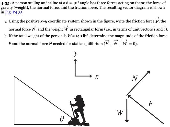 Solved 4-35. A person scaling an incline at a θ=40∘ angle | Chegg.com