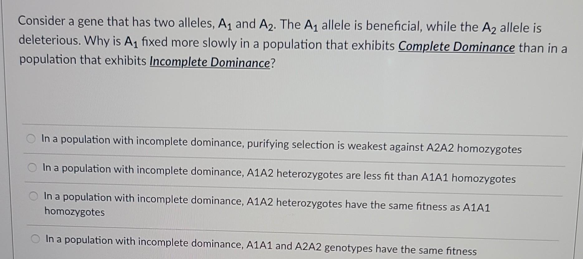 Solved Consider a gene that has two alleles, A1 and A2. The | Chegg.com