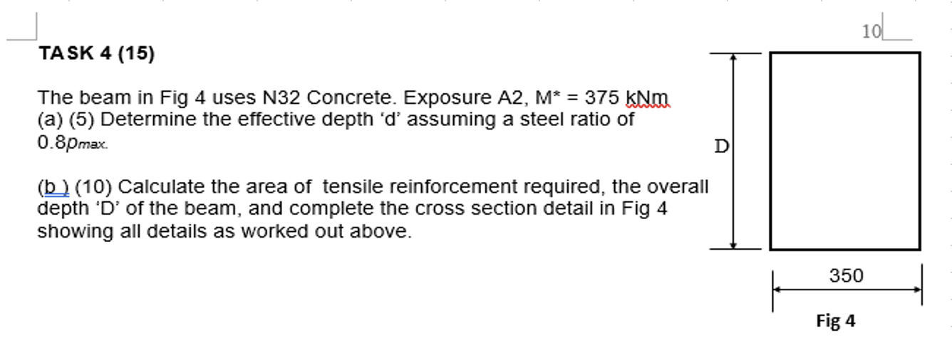 Solved TASK 4 (15)The beam in Fig 4 uses N32 Concrete. | Chegg.com Solved TASK 4 (15)The beam in Fig 4 uses N32 Concrete. | Chegg.com