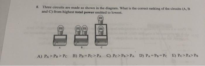 Solved 8. Three circuits are made as shown in the diagram. | Chegg.com