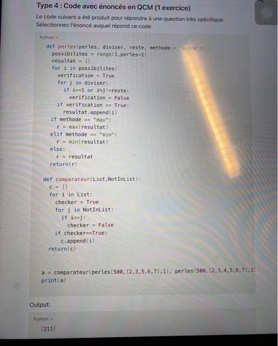 Solved Le code suivant a étẻ produit pour répondre à une | Chegg.com