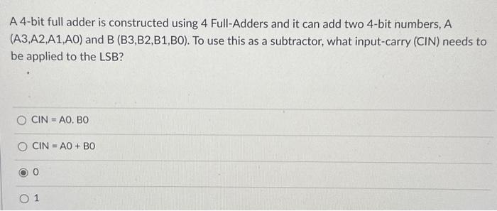 Solved A 4-bit full adder is constructed using 4 Full-Adders | Chegg.com
