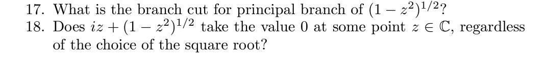 Solved No.17 What is the branch cut for principal branch of | Chegg.com